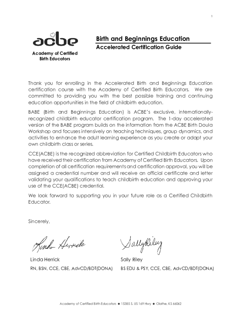 Fillable Online Birth and Beginnings Education Accelerated ...