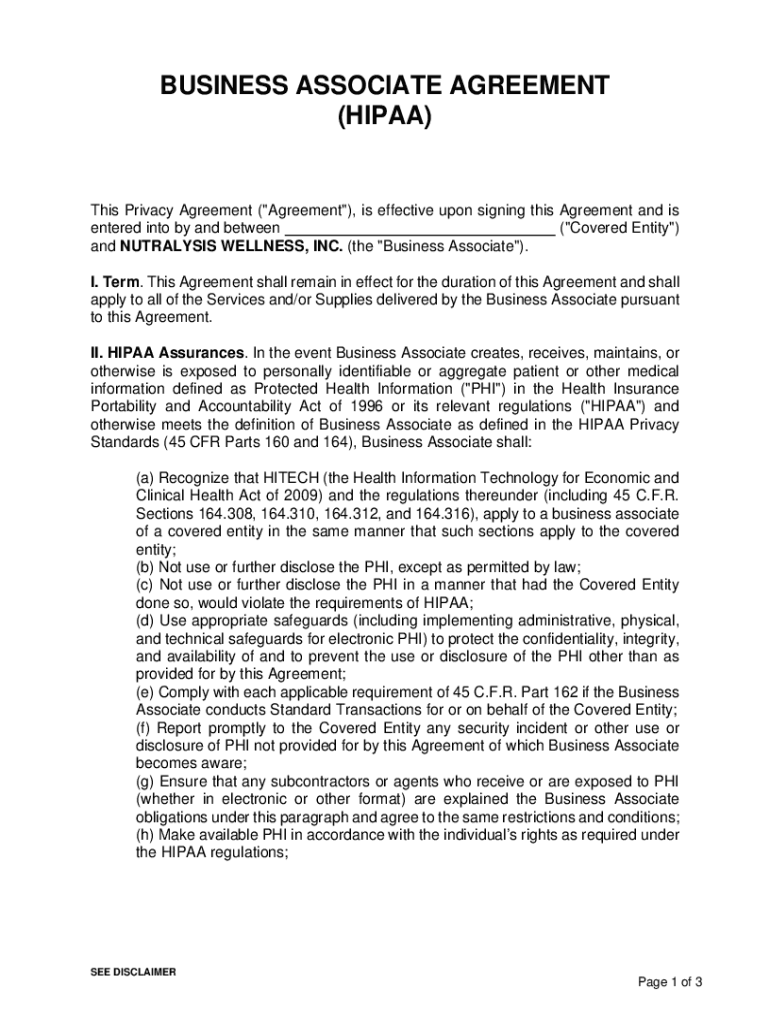 Fillable Online BUSINESS ASSOCIATE AGREEMENT (HIPAA) Fax Email Print ...