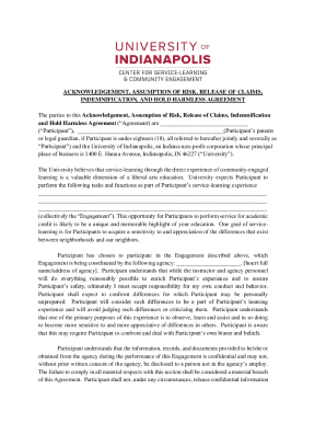 Fillable Online Indemnification Acknowledgement and Release Sample Clauses Fax Email Print ...