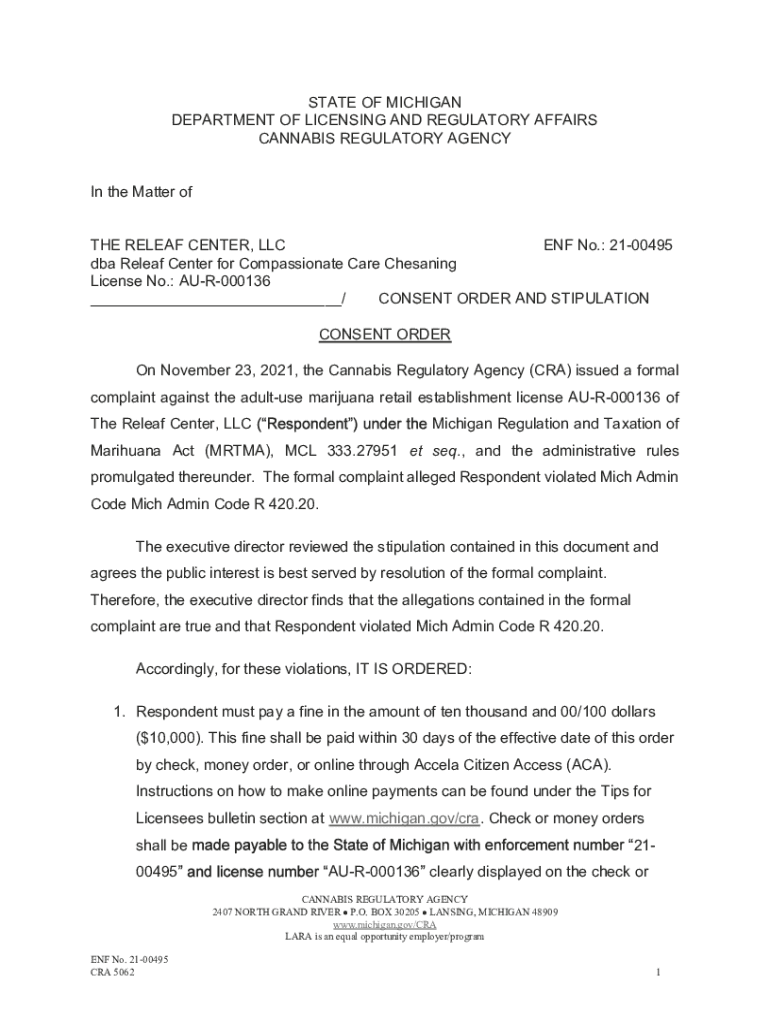 Fillable Online Judge Upholds Michigan Cannabis Regulatory Agency's ...