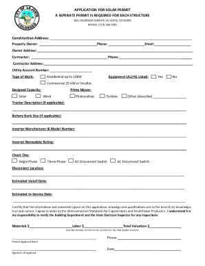 Fillable Online APPLICATION FOR SOLAR PERMIT PERATE PERMIT IS Fax Email ...