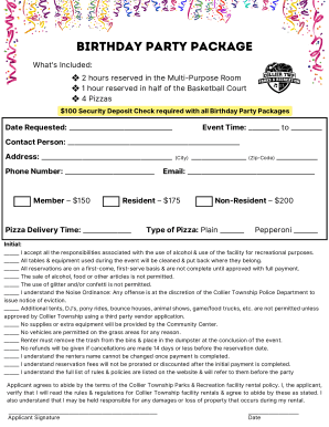 Fillable Online BIRTHDAY PARTY REQUEST FORM - FIELDHOUSE ... Fax Email ...