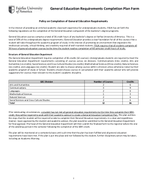 Fillable Online General Education Requirements Completion Plan Form Fax ...