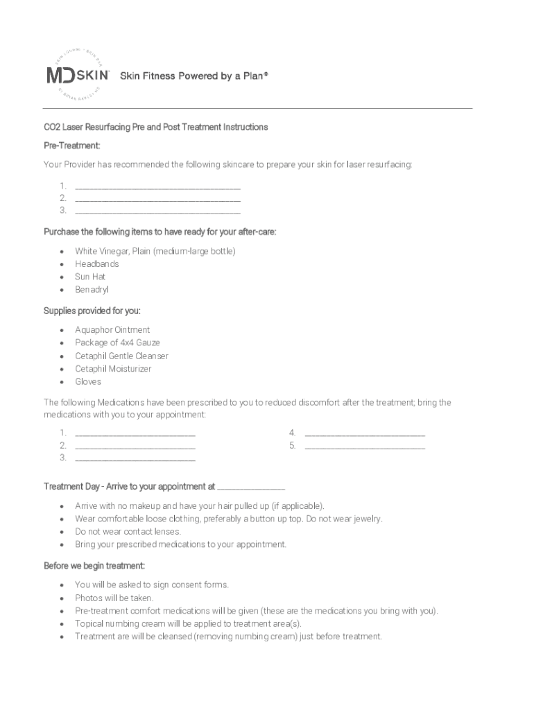 Fillable Online Pre & Post Treatment Instructions CO2 Laser Skin ...