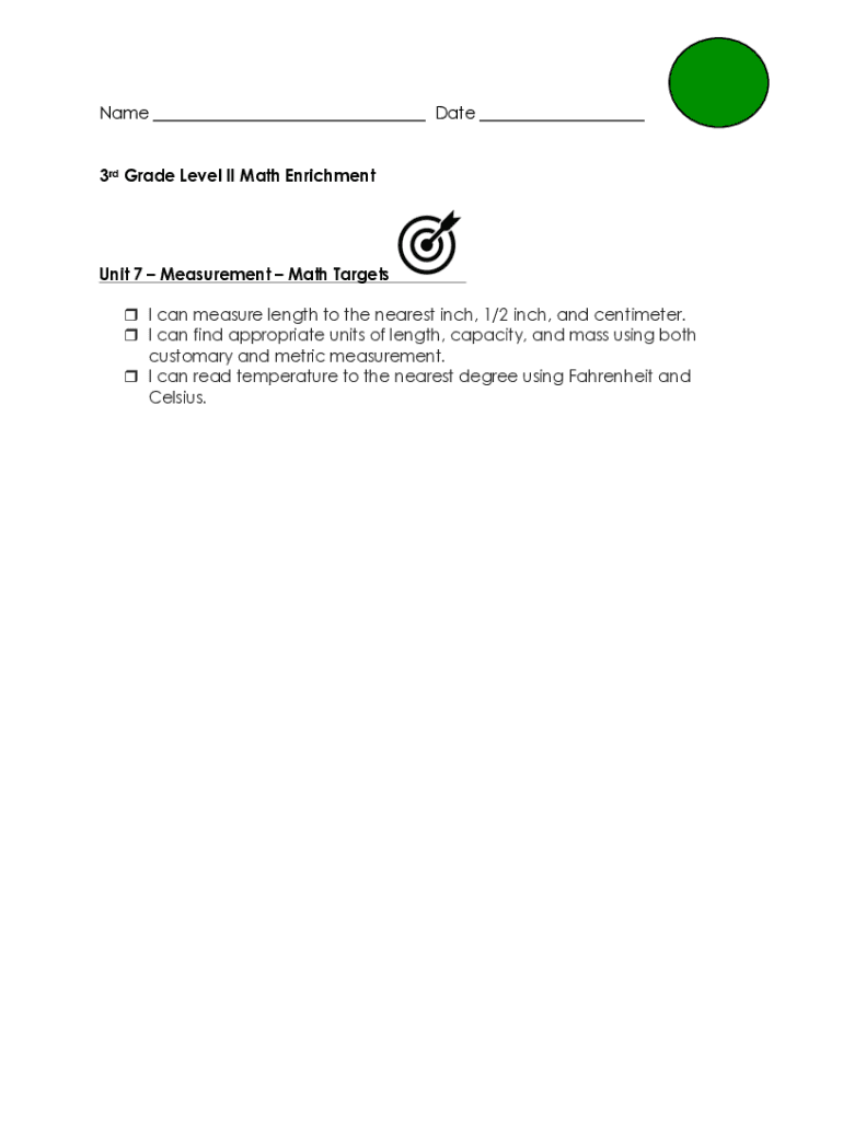Fillable Online 3L2M - U7 - Measurement - Student Target Sheet.docx Fax ...