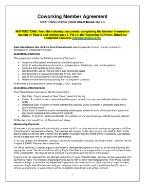 Fillable Online Coworking Member Agreement Fax Email Print - pdfFiller