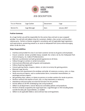 Fillable Online Cage Cashier Job Description Sample Template Fax Email ...