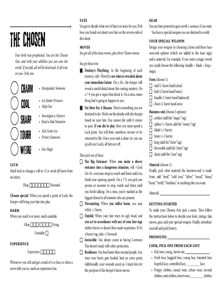 Fillable Online The Chosen Profession in Monster of the Week Fax Email ...