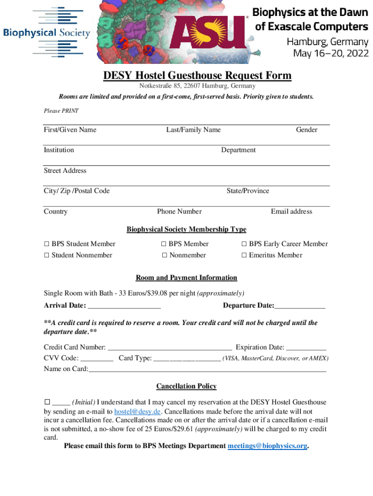 Fillable Online DESY Hostel Guesthouse Request Form Fax Email Print ...