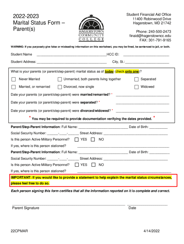 Fillable Online Marital Status Form - Parent Fax Email Print - pdfFiller