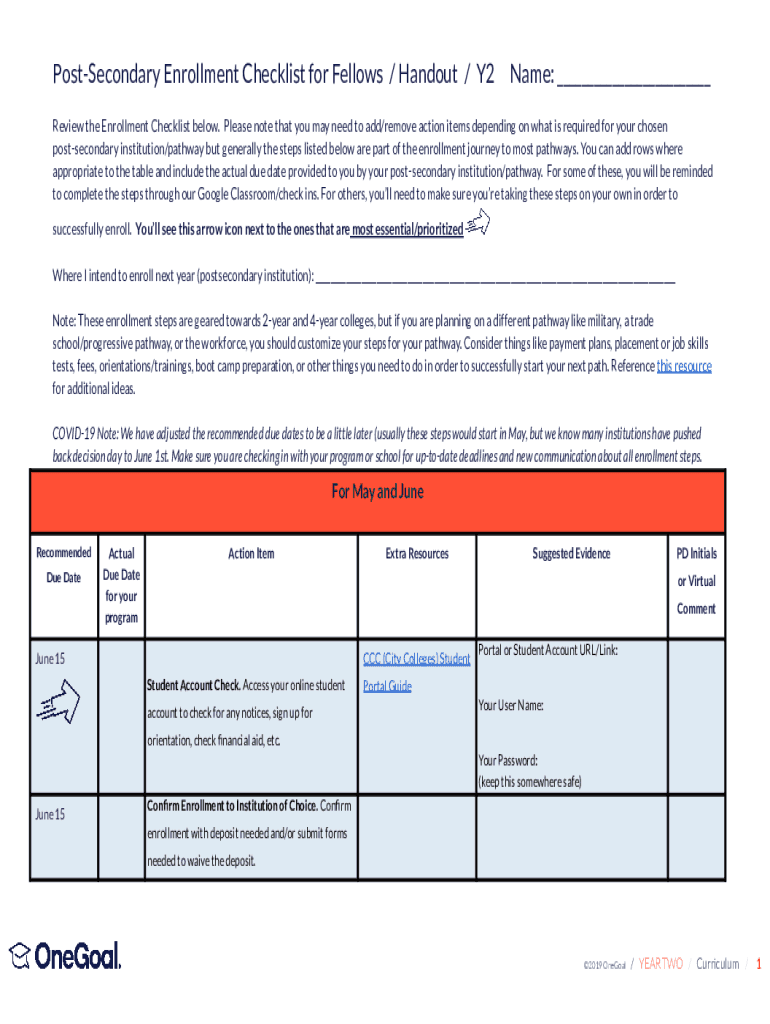 Fillable Online Y2 Zone 5 Lesson 5.1 Post-Secondary Enrollment ...