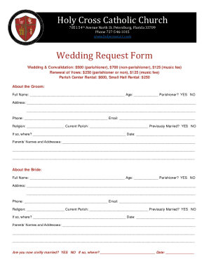 Fillable Online Wedding Request Form Holy Cross Catholic Church Fax ...