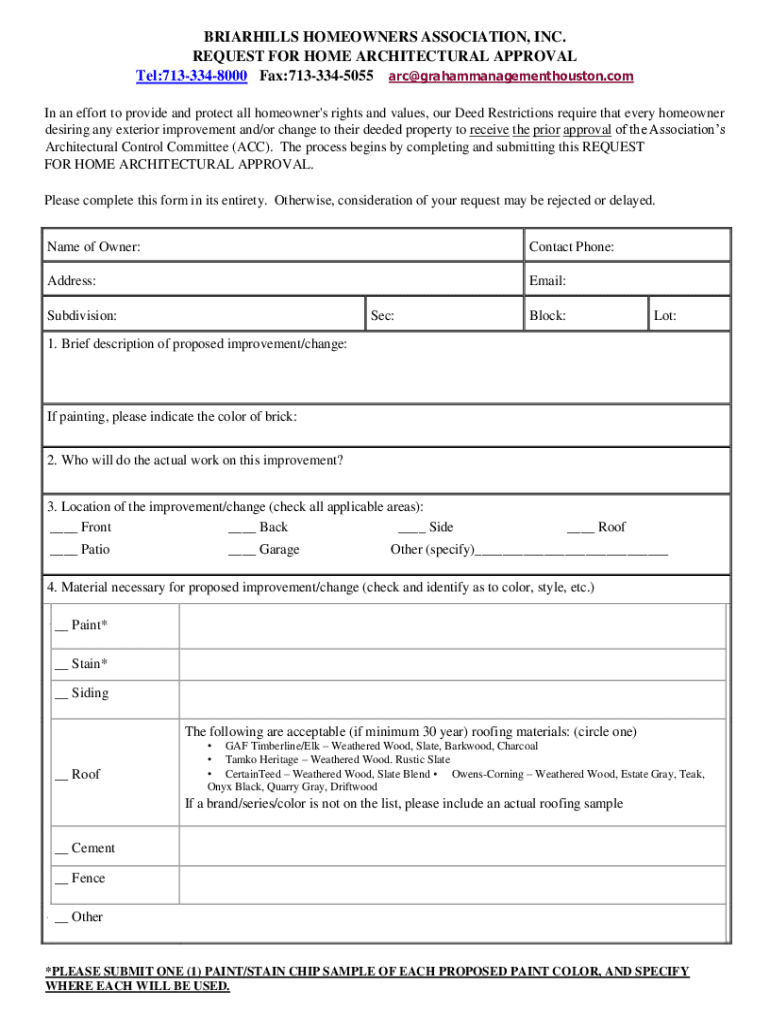 Fillable Online Briarhills Property Owners Amenities Information Fax ...