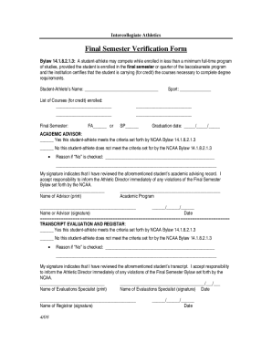 Fillable Online SA Final Semester Verification Form Fax Email Print ...