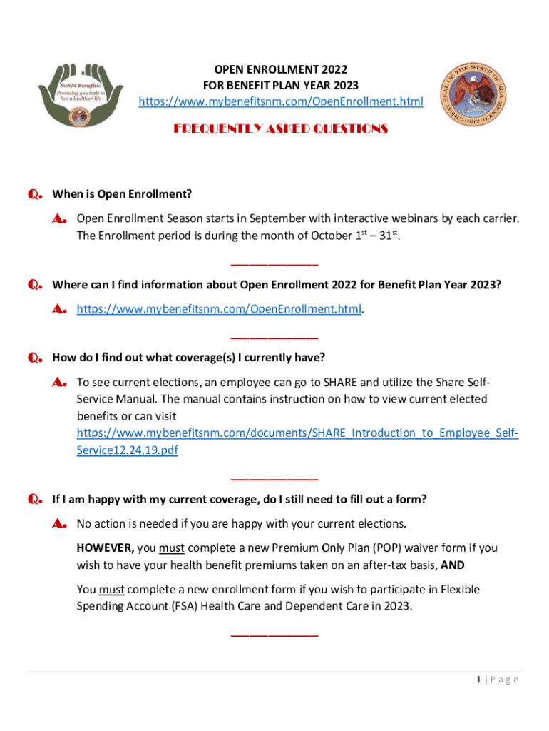 Fillable Online open enrollment 2022 for benefit plan year 2023 Fax Email Print - pdfFiller