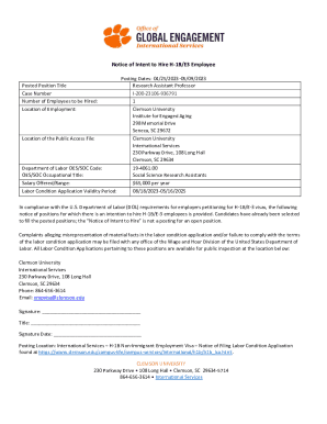 Fillable Online Notices of Intent to Hire H-1B / E3 Employees Fax Email Print - pdfFiller