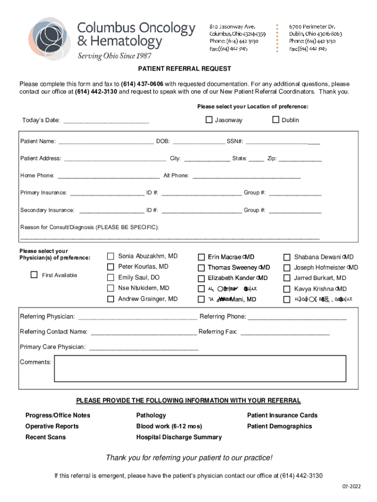 Fillable Online Patient Referral Request Fax Email Print - pdfFiller