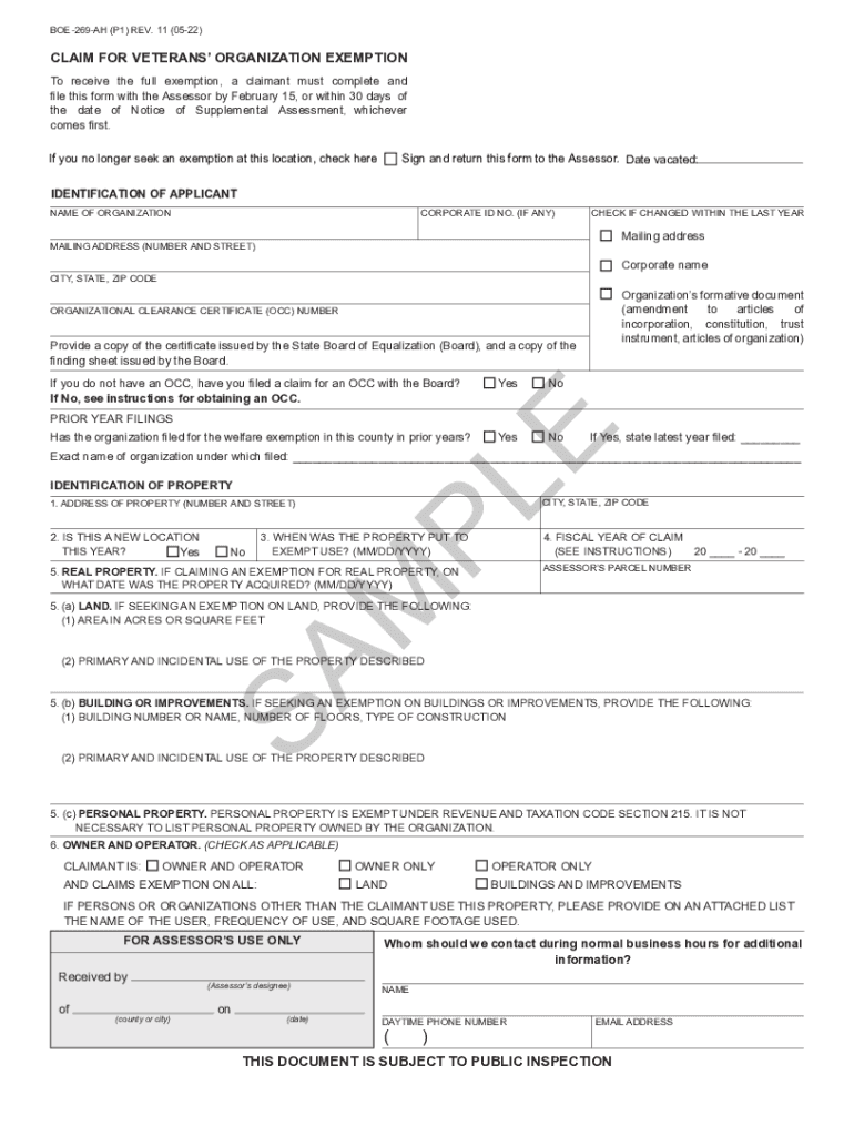 Fillable Online Claim for Veterans' Organization Exemption Fax Email ...