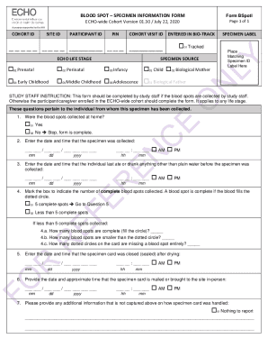 Fillable Online Blood SpotSpecimen Information Form. Blood SpotSpecimen ...