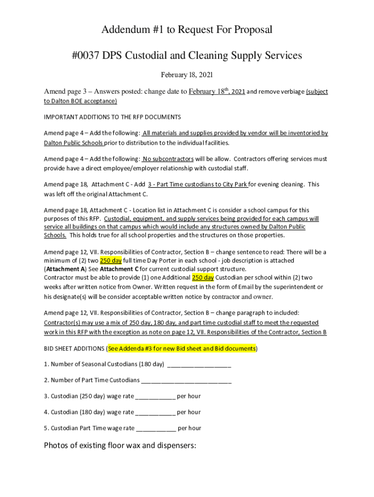Fillable Online Addendum #1 to Request For Proposal #0037 DPS Custodial ... Fax Email Print ...