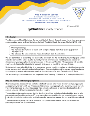 Fillable Online Fred Nicholson School - Norfolk County Council ...