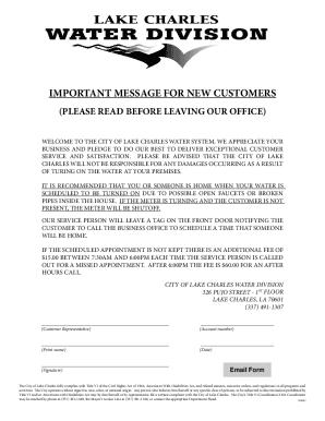 Fillable Online important: message for new water service customers Fax ...