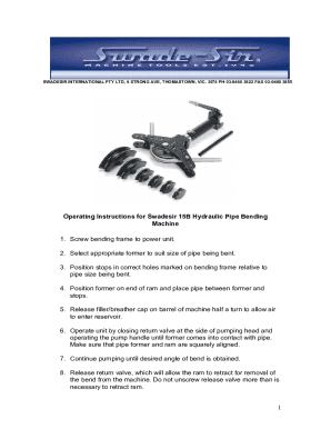 Fillable Online Operating Instructions for Swade-sir 16B, 18B, 20B ...