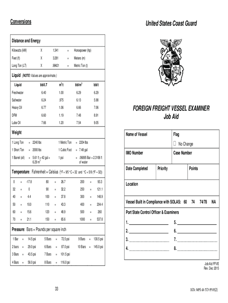 Fillable Online United States Coast Guard FOREIGN FREIGHT VESSEL ...