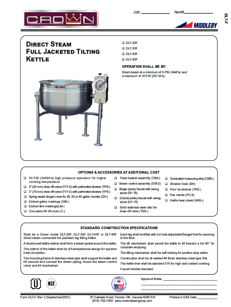 Fillable Online Direct Steam Powered Kettles - Restaurant Supply Store ...