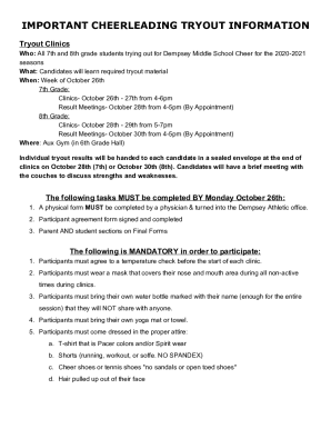 Fillable Online IMPORTANT CHEERLEADING TRYOUT INFORMATION Fax Email ...