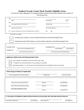 Fillable Online Southern Nevada Connie Mack Transfer Eligibility Form ...