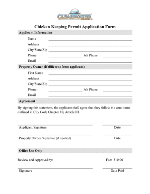 Fillable Online Chicken Keeping Permit Application Form Fax Email Print ...