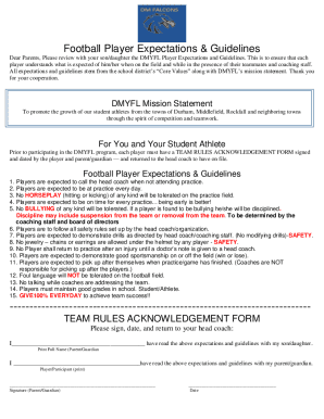 Fillable Online Player Expectations - River Falls Youth Football ...