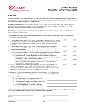 Fillable Online Medical Provider Conflict of Interest Disclosure Form ...