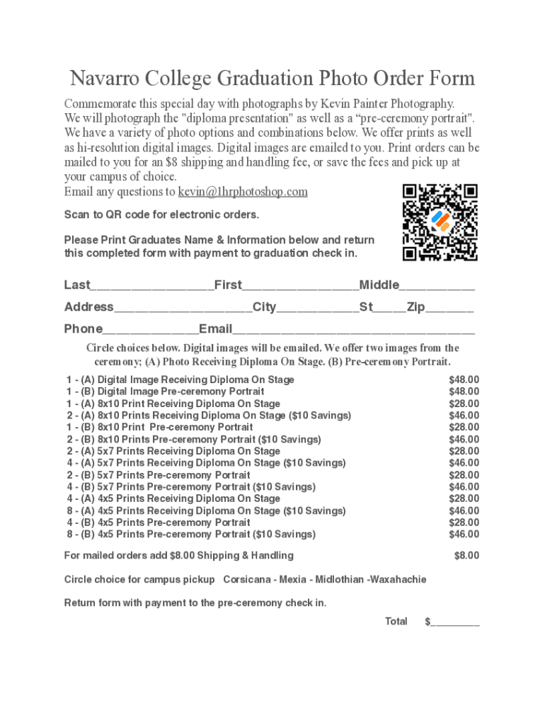 Fillable Online Navarro College Graduation Photo Order Form Fax Email ...