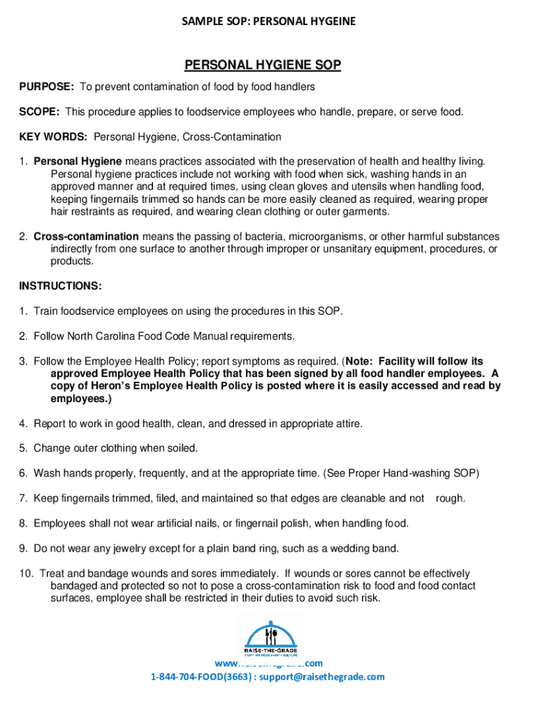 Fillable Online Sample SOP: Personal Hygeine Fax Email Print - pdfFiller