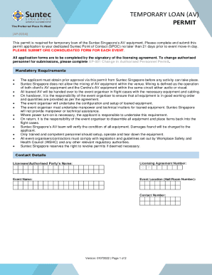 Fillable Online AP-020A Temporary Loan AV Permit - EVA - Suntec ...