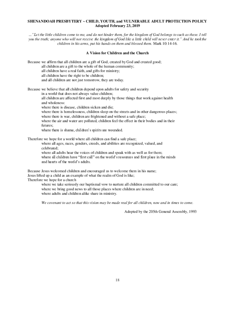 Fillable Online Children, Youth, and Vulnerable Adult Protection Policy ...