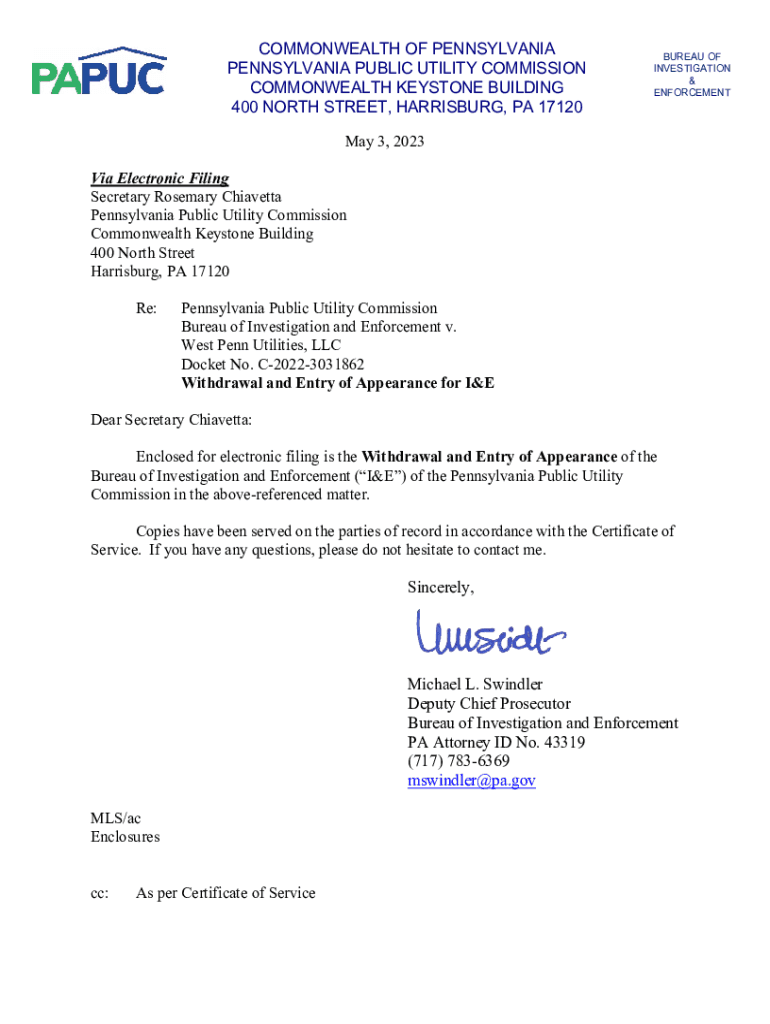 Fillable Online May 3, 2023 - Pennsylvania Public Utility Commission ...