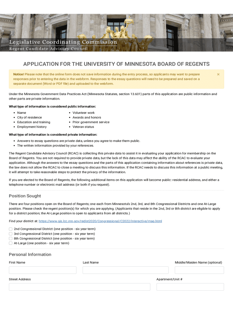 Fillable Online application for the university of minnesota board of ...