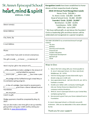 Fillable Online 2018-19 Annual Fund Recognition Levels Ways to Give Fax Email Print - pdfFiller