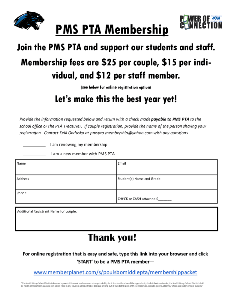 Fillable Online Green Lake Elementary PTA - PTA membership: Join or ...