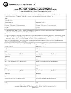Fillable Online Reinsurance and Insurance Dispute Submission Form Fax ...