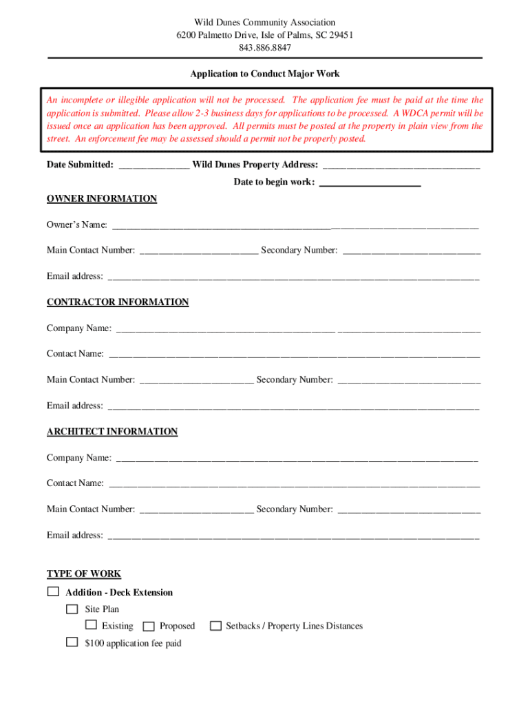 Fillable Online Application to Conduct Major Work Fax Email Print - pdfFiller