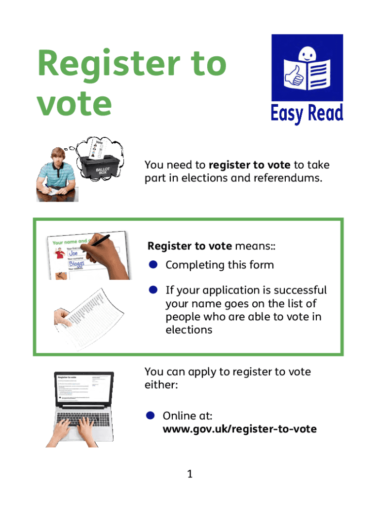 Fillable Online Register to vote England and Wales Easy Read English Hi ...