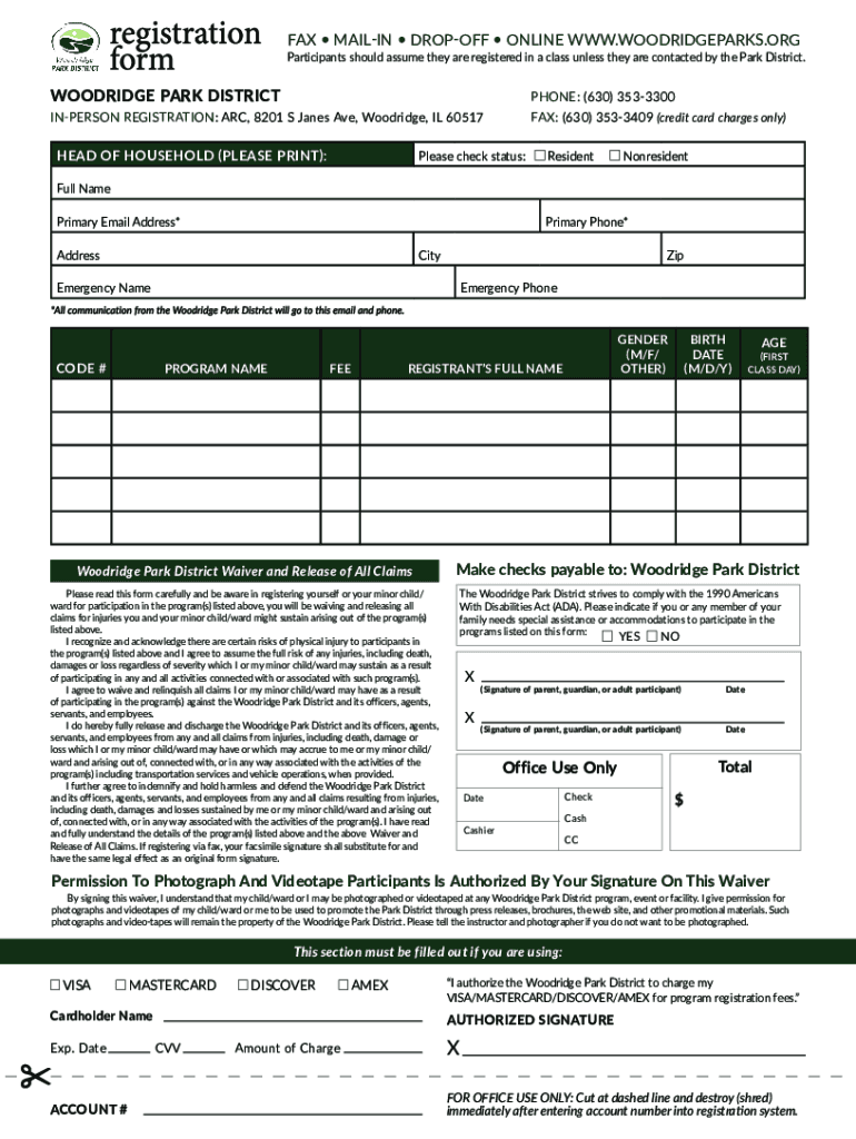 Fillable Online Office Use Only WOODRIDGE PARK DISTRICT Fax Email Print ...