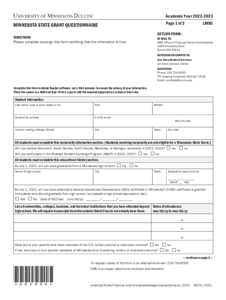 Fillable Online onestop d umn Background Questionnaire - One Stop Student Services, Duluth Fax ...