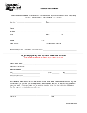Fillable Online Balance Transfer Request Contact Form Fax Email Print ...
