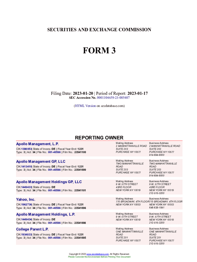 Fillable Online Apollo Management, L.P. Form 3 Filed 2023-01-20 ...