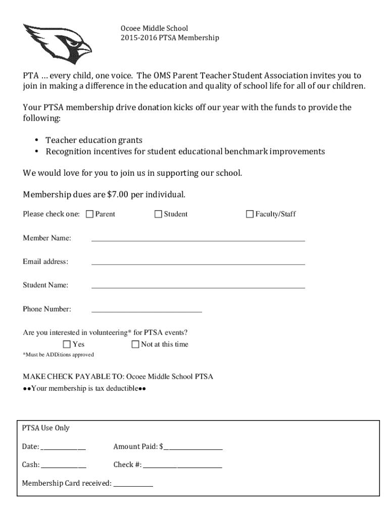 Fillable Online PTSA Membership Form Fax Email Print - pdfFiller